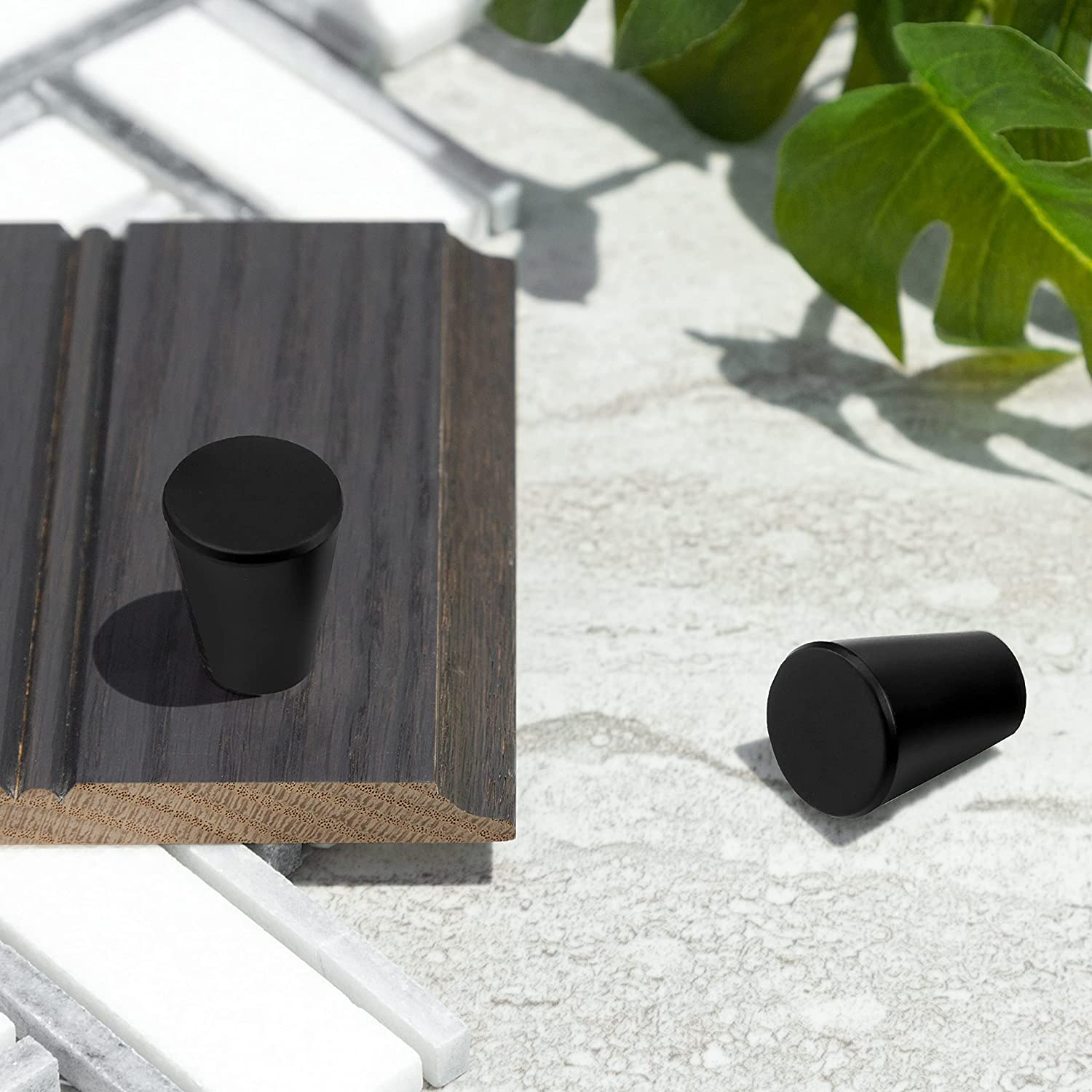 Ilyapa Flat Black Kitchen Cabinet Knobs - Circular Cone Drawer Handles ...