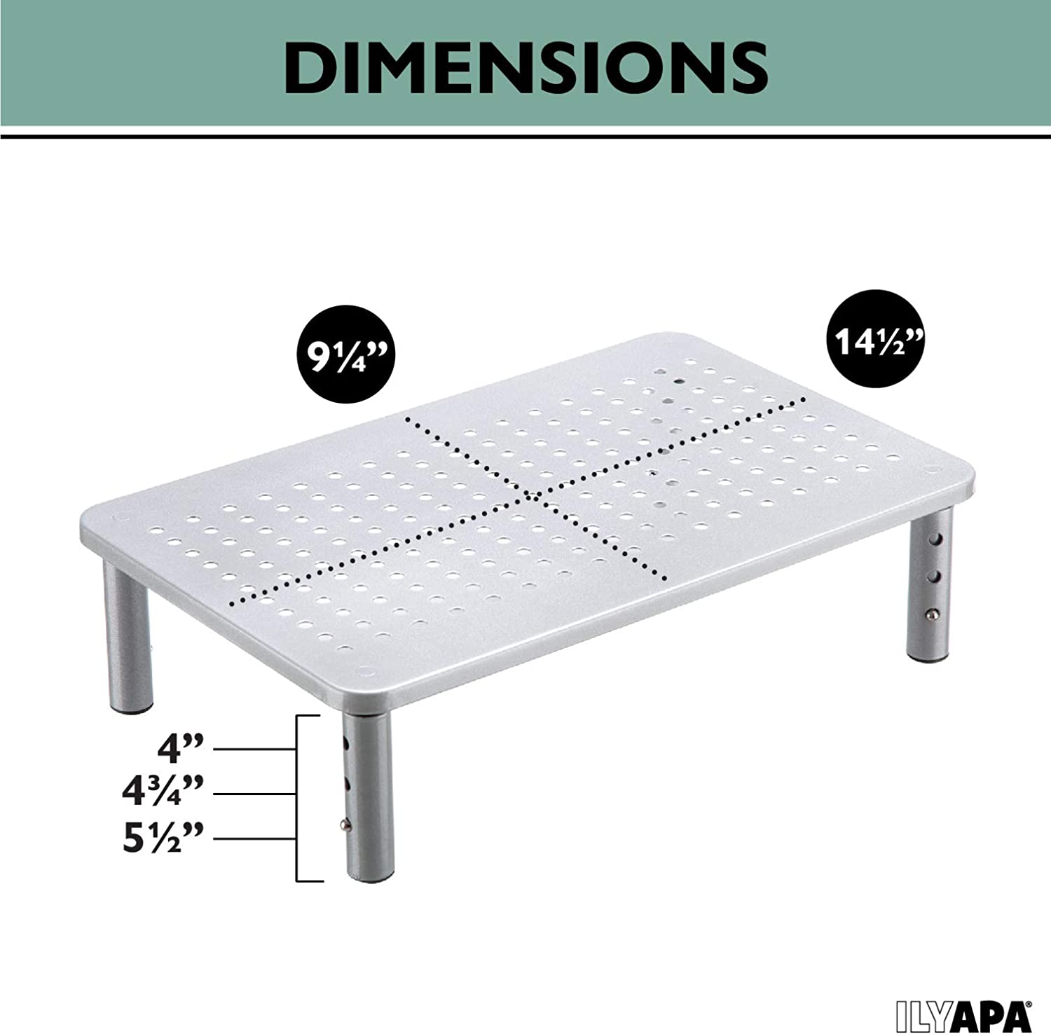 Adjustable Mesh Monitor Stand 2 Pack - Silver Height Adjustable Vented ...