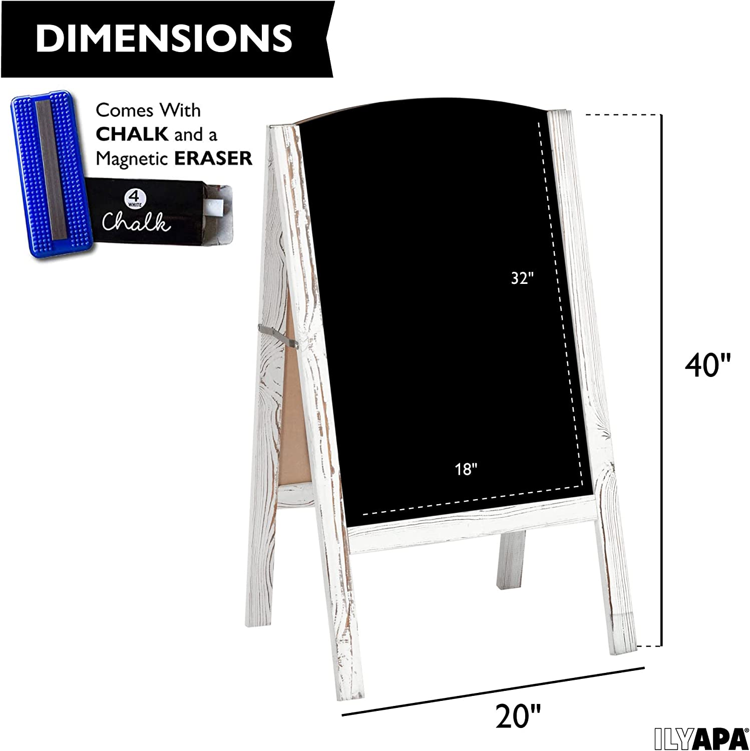 Ilyapa Wooden A-Frame Sign with Rounded Top - 20 x 40 Inches White Sid ...