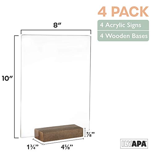 Acrylic Sign Holders with Wood Stands, 4 Pack - 8x10 Inch Blank Table ...