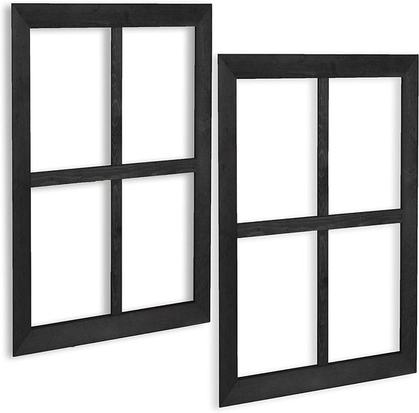 Ilyapa Window Frame Wall Decor 2 Pack - 18x22" Rustic Black Wood - ilyapa