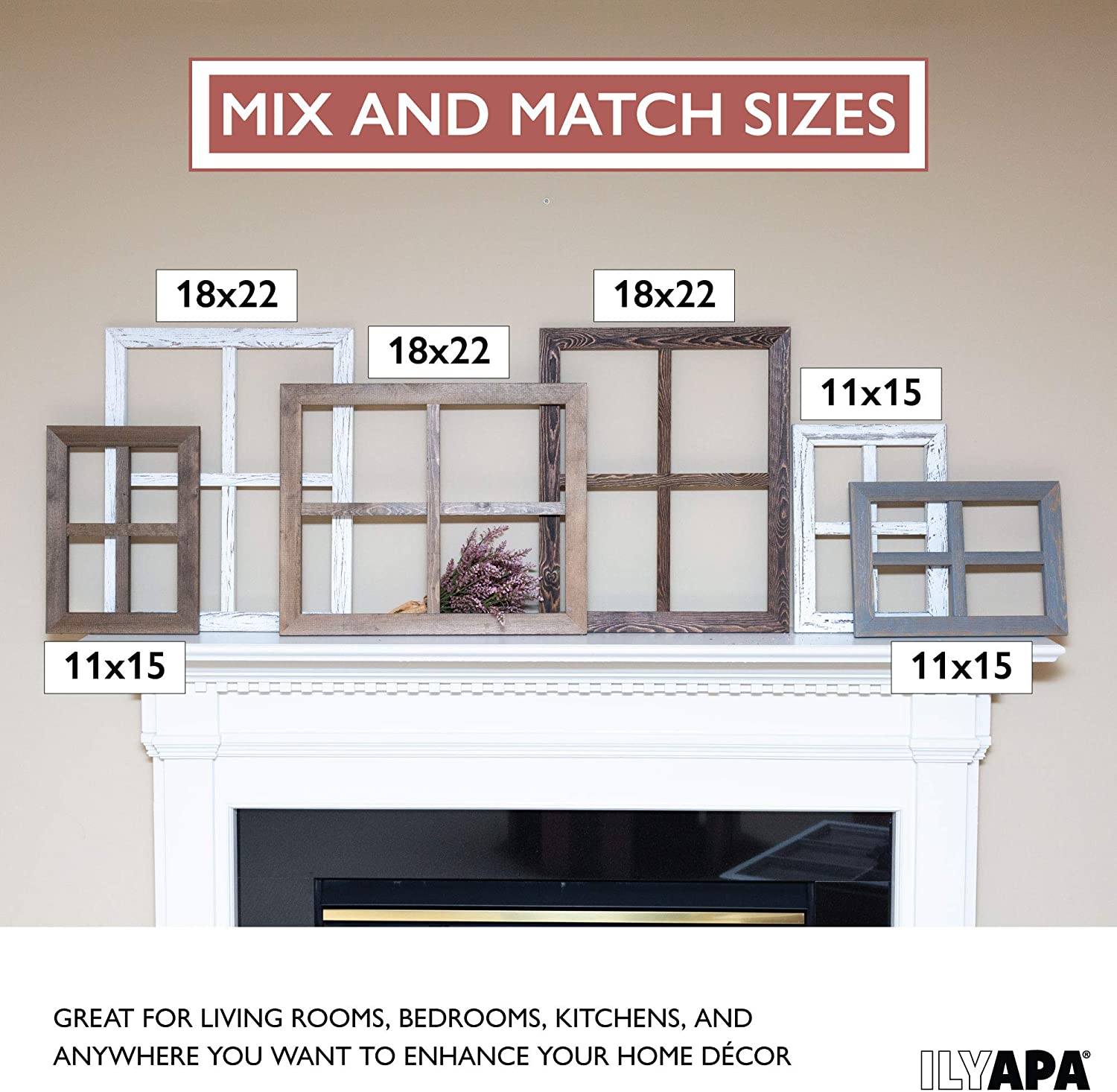 Ilyapa Window Frame Wall Decor 2 Pack - 18x22" Rustic Gray Wood - ilyapa